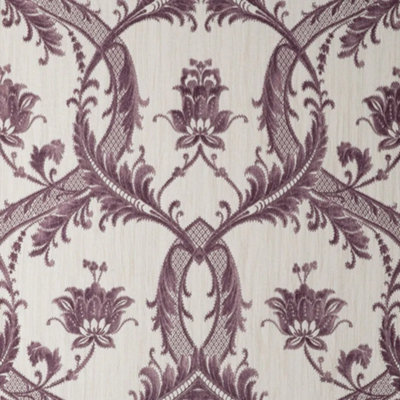 Vymura Floral Damask Plum Purple Heavyweight Wallpaper M95626