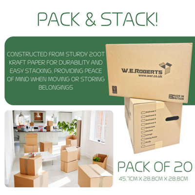 W.E. Roberts 20 Large Strong Cardboard House Moving Boxes with Carry ...