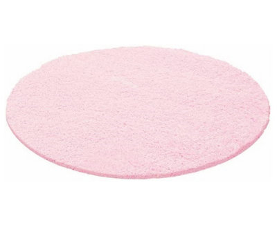 Wadan 120cm Baby Pink Circular Shaggy Rug - Modern Round Rug - Soft ...