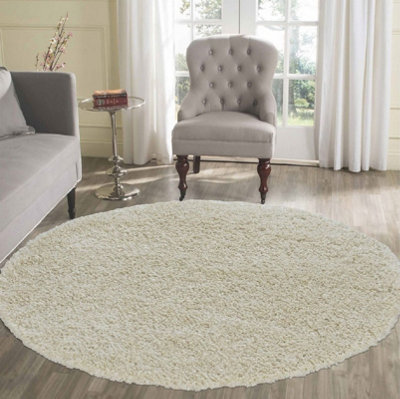Wadan 120cm Cream Circular Shaggy Rug - Modern Round Rug - Soft Touch ...