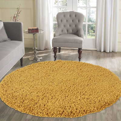 Wadan 120cm Gold Circular Shaggy Rug - Modern Round Rug - Soft Touch ...