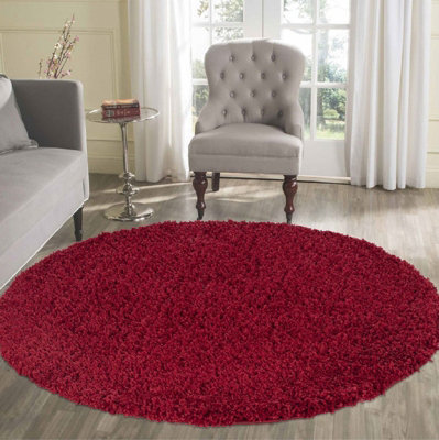 Wadan 120cm Red Circular Shaggy Rug - Modern Round Rug - Soft Touch ...