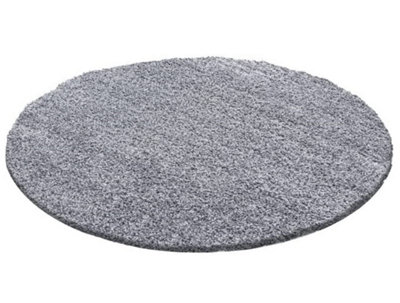 Wadan 120cm Silver Circular Shaggy Rug - Modern Round Rug - Soft Touch ...