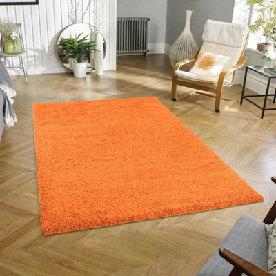 Wadan 160x230cm Orange Shaggy Rug - Rectangular Soft Touch Thick Pile ...