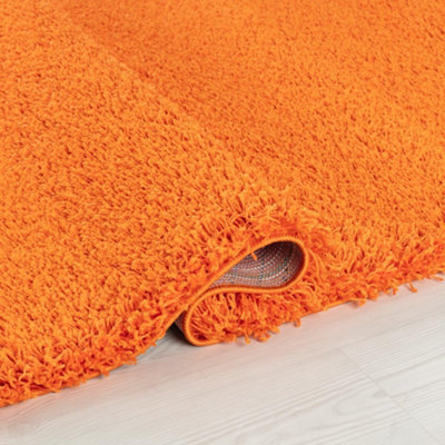 Wadan 160x230cm Orange Shaggy Rug - Rectangular Soft Touch Thick Pile ...