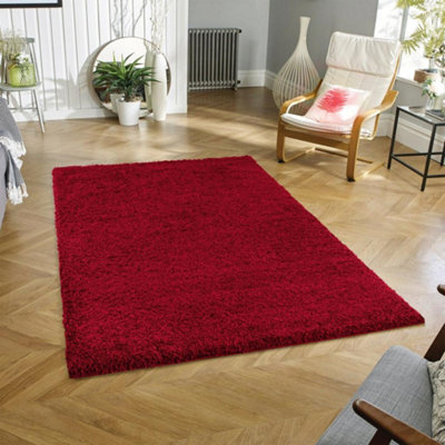 Wadan 160x230cm Red Shaggy Rug - Rectangular Soft Touch Thick Pile ...