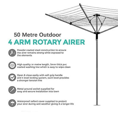 Wadan 4 Arm 40 Meter Grey Rotary Washing Lines - Heavy Duty Folding ...