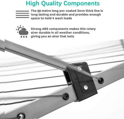 Wadan 4 Arm 40 Meter Grey Rotary Washing Lines - Heavy Duty Folding ...