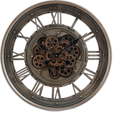 Wadan 60cm Bronze Mechanical Moving Gears Wall Clock Clear Numbers Easy ...