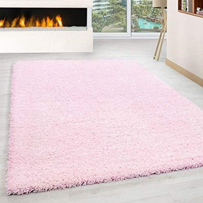Wadan 60x110cm Baby Pink Shaggy Rug - Rectangular Soft Touch Thick Pile ...