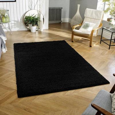 Wadan 60x110cm Black Shaggy Rug - Rectangular Soft Touch Thick Pile ...