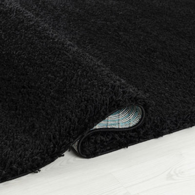 Wadan 60x110cm Black Shaggy Rug - Rectangular Soft Touch Thick Pile ...
