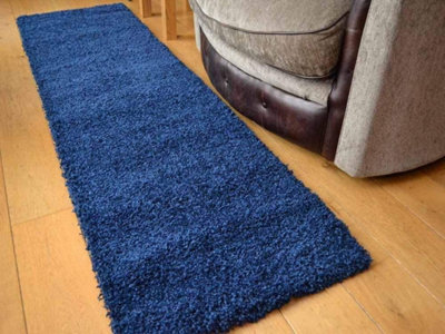 Wadan 60x220 Navy Blue Shaggy Runner - Modern Rug - Soft Touch Thick ...