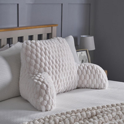 Waffle Cuddle Cushion Faux Fur Reading Support Bed Fleece Pillow, Cream