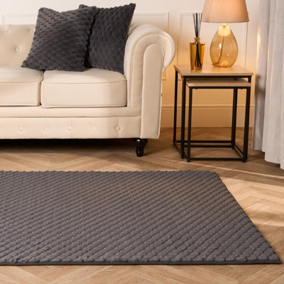 Waffle Fleece Rug Supersoft Living Room Bedroom Carpet, Charcoal - 120 ...