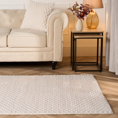 Waffle Fleece Rug Supersoft Living Room Bedroom Carpet, Cream - 120 x 170cm