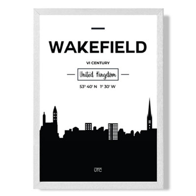 Wakefield Black and White City Skyline Poster with Hanger / 33cm / White