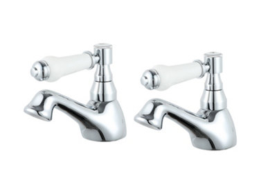 Walden Traditional Lever Basin Taps - Chrome/White - Balterley