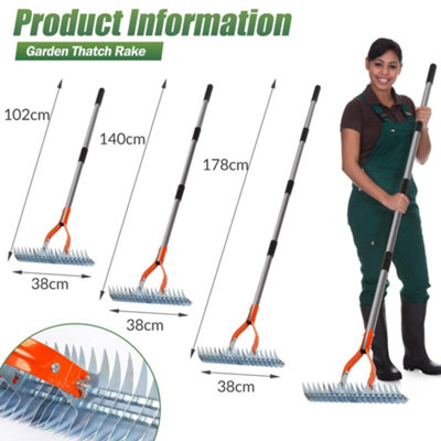 Walensee 15-Inch Heavy Duty Thatch Rake, Steel Lawn Dethatcher for Dead ...