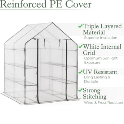 Walk In Greenhouse 8 Shelf 6ft Garden Grow House Reinforced Cover