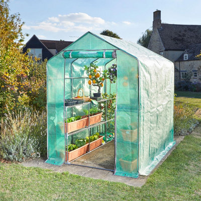 Walk-In Greenhouse Gro-Zone Max with Steel Frame, PE Cover & 12 Shelves ...