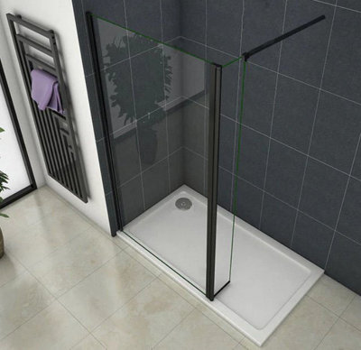 Walk In Shower Glass Panel Black Frame Clear Glass L Shape 700 + 300 mm ...
