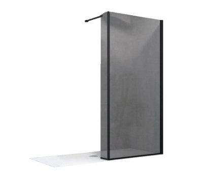 Walk In Shower Glass Panel Black Frame Grey Glass 800 + 300 L Shape ...