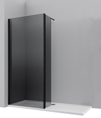 Walk In Shower Glass Panel Black Frame Grey Glass 800 + 300 L Shape ...