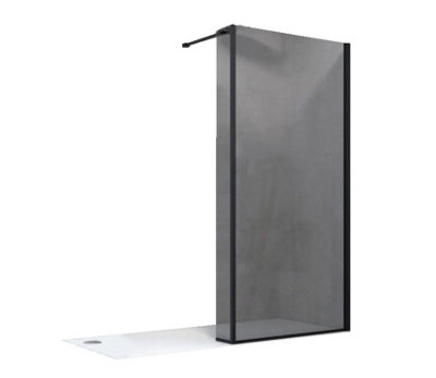 Walk In Shower Glass Panel Black Frame Grey Glass L Shape 900 + 300 mm ...