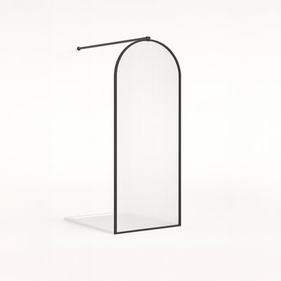 Walk In Shower Wet Room Screen 8mm Arched Fluted Glass Panel Black ...