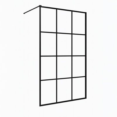 Walk In Shower Wet Room Screen 8mm Glass Panel Black Grid Crittall 800 ...