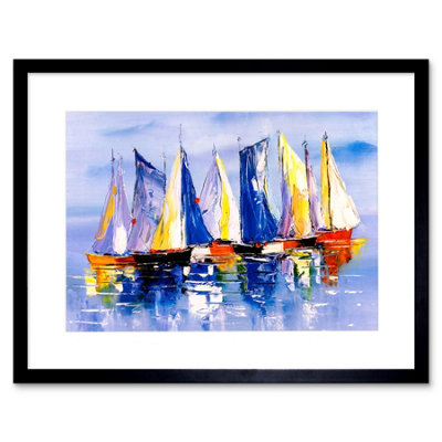 Wall Art Print Boats Sailing at Sea Art Framed 9x7 inch