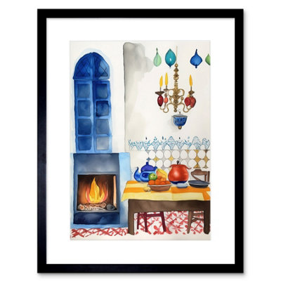 Wall Art Print Kitchen Fireplace In Traditional Spanish Home Folk Art ...
