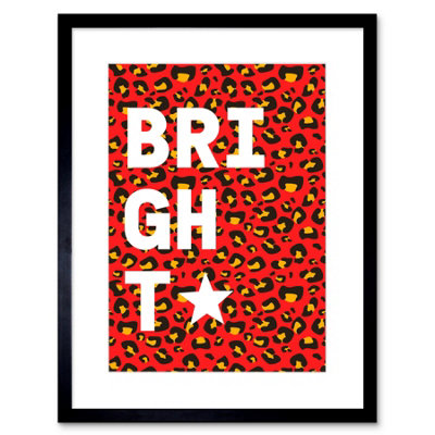 Wall Art Print Leopard Words Bright Framed 9X7 Inch