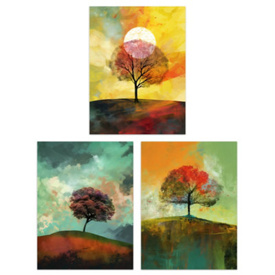 Wall Art Print Set of 3 Lone Tree Paintings by Jan Harper Earthy Moody ...