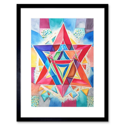 Wall Art Print Star Of David Bright Multicoloured Folk Art Watercolour ...