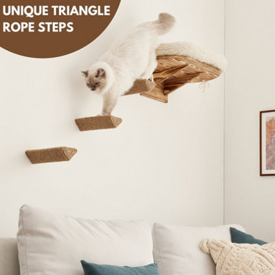Wall Cat Bed With Set Of 3 Triangular Sisal Rope Cat Steps and Extra ...