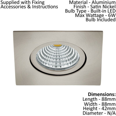 Wall / Ceiling Recess Square Downlight Satin Nickel Spotlight 6W Built ...