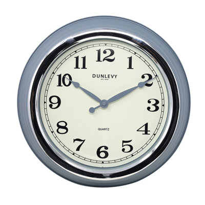 Wall Clock Grey Analogue Quartz Modern Style Basic Thick Numbers ...