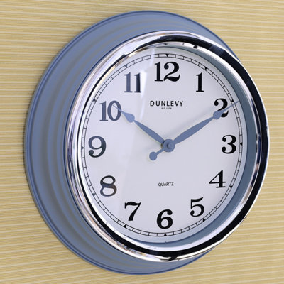 Wall Clock Grey Analogue Quartz Modern Style Basic Thick Numbers ...