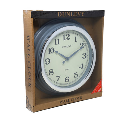 Wall Clock Grey Analogue Quartz Modern Style Basic Thick Numbers ...