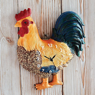Wall Clock in Cockerel Design, Colourful Kitchen Clock with Easy-Read ...