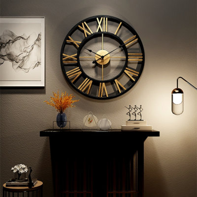 Wall Clock Roman Numerals Metal Oversized Decor for Bedroom Home 600mm