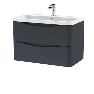 Wall Hung 2 Drawer Vanity Basin Unit with Polymarble Basin, 800mm ...