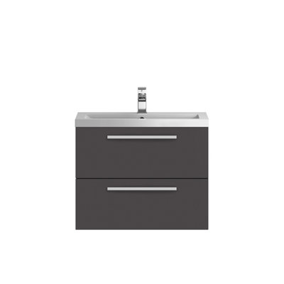 Wall Hung 2 Drawer Vanity Unit with Polymarble Basin, 720mm - Gloss ...