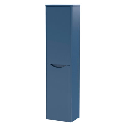 Wall Hung 2 Soft Close Door Tall Unit, 400mm - Satin Blue