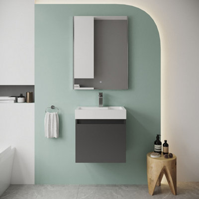Wall Hung Vanity Basin Unit & Slimline Polymarble Basin - 500mm - Gloss ...