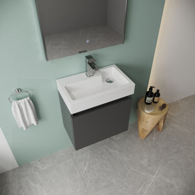 Wall Hung Vanity Basin Unit & Slimline Polymarble Basin - 500mm - Gloss ...