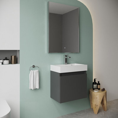 Wall Hung Vanity Basin Unit & Slimline Polymarble Basin - 500mm - Gloss ...