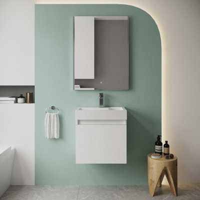 Wall Hung Vanity Basin Unit & Slimline Polymarble Basin - 500mm - Gloss ...